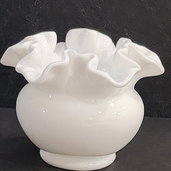 Fenton | Accents | Vintage White Fenton Ruffled Glossy Milk Glass Ball ...